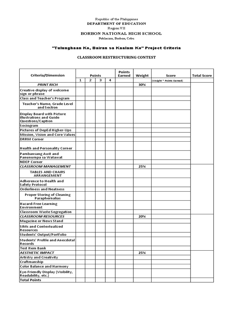 Classroom Restructuring Criteria | PDF