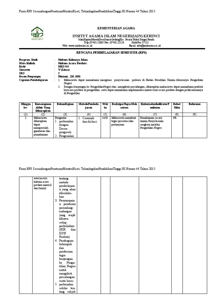RPS Hukum Acara Perdata | PDF