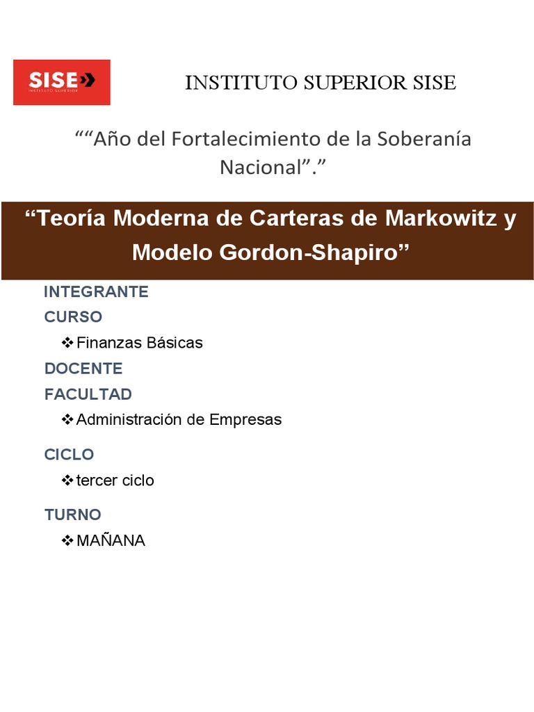 "Teoría Moderna de Carteras de Markowitz y | PDF | Teoría moderna de la cartera | Inversiones