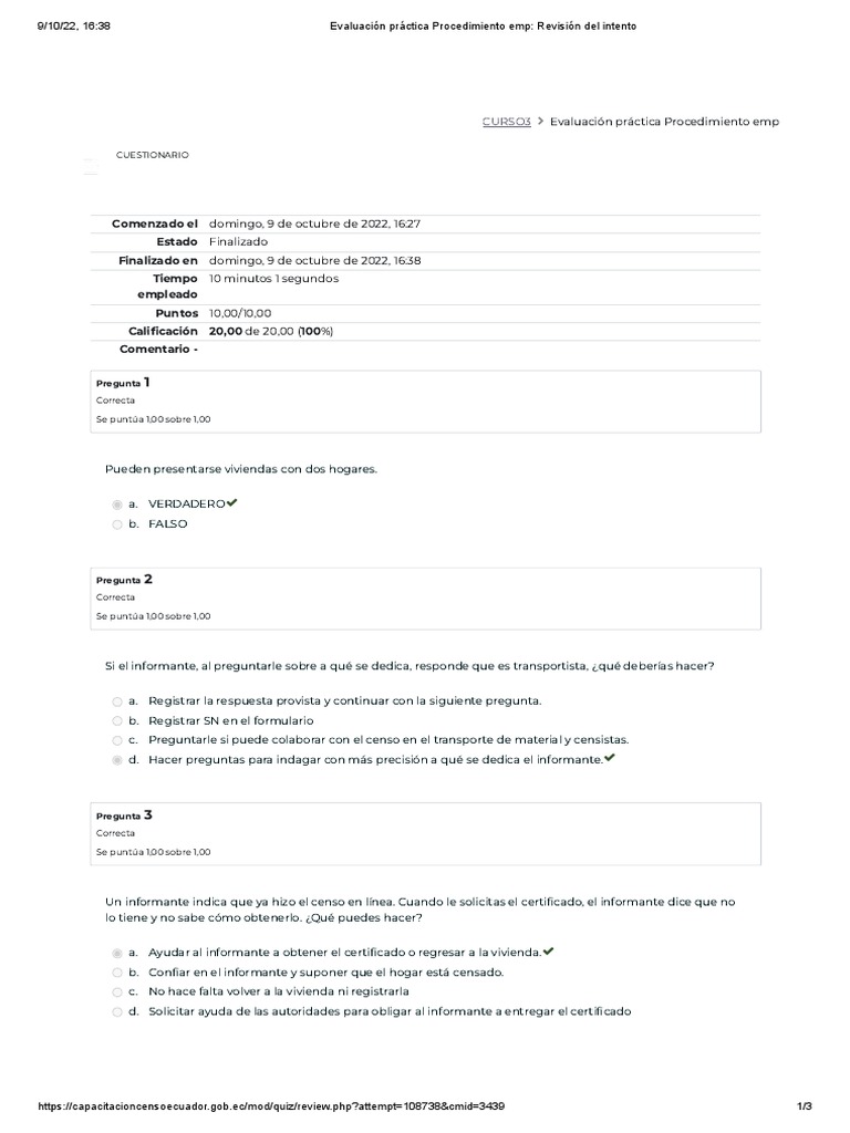 Evaluación Práctica Procedimiento Emp - Revisión Del Intento4.p.1 | PDF