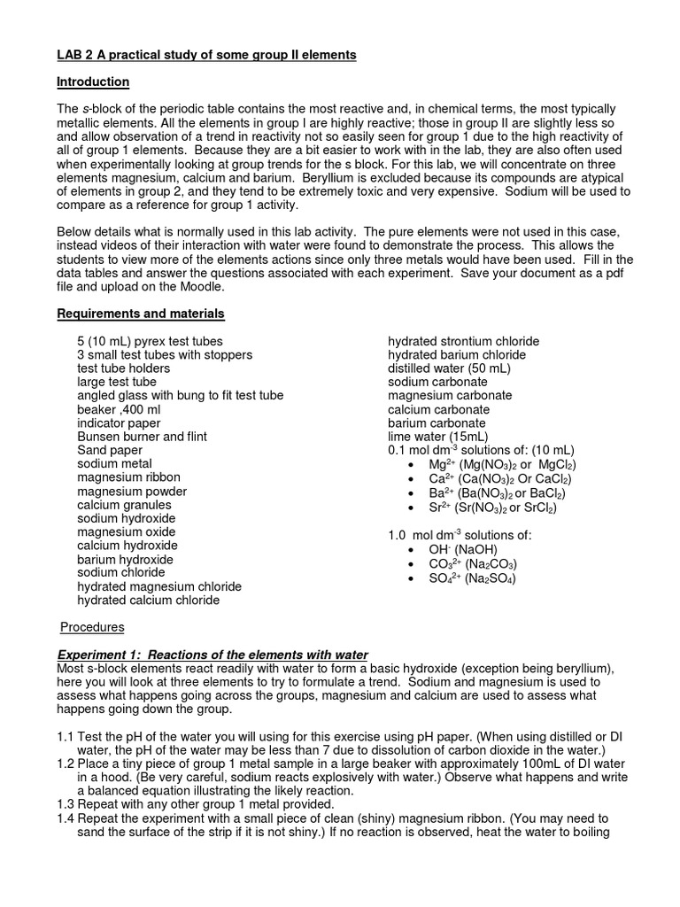 Lab 3 A Practical Study of Some Group II Elements | PDF | Solubility ...