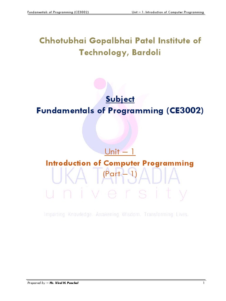 FOP Unit-1 Part-1 (Introduction To Computer Programming) | PDF | Programming | Computer Program