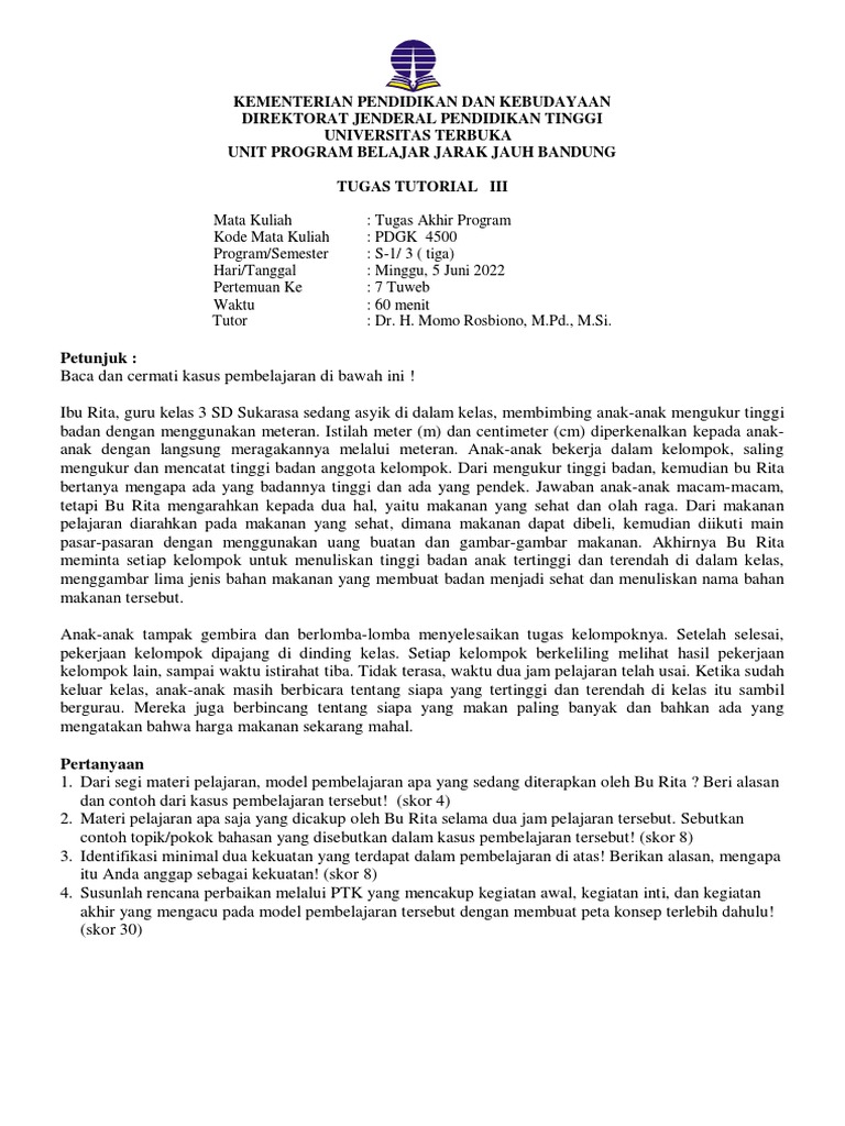 Tugas Tutorial - 3 - PGDK4500 - Tap - 2022 - 1 | PDF