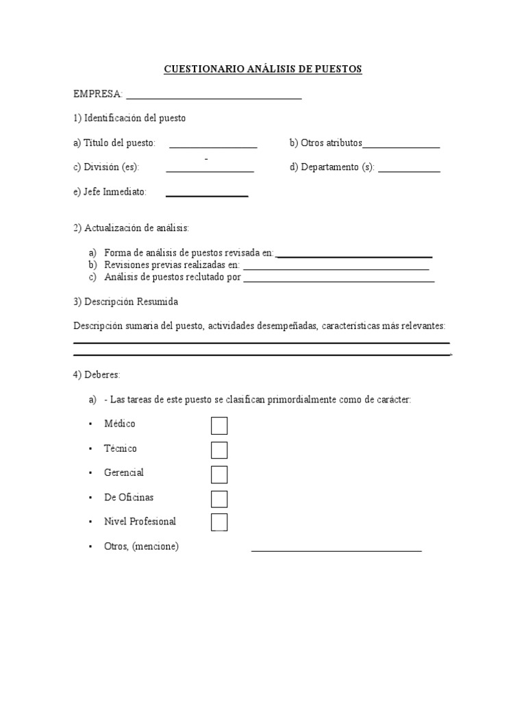 Cuestionario Analisis de Puestos | PDF