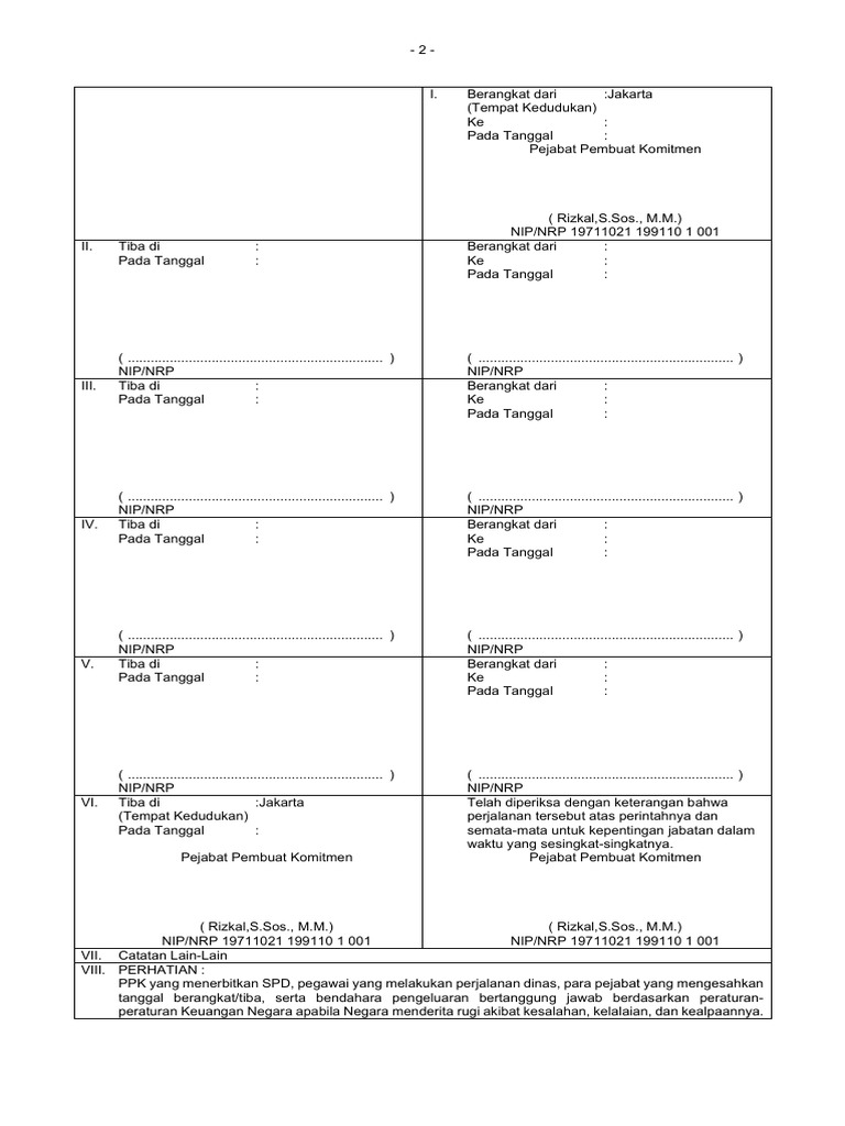 SPPD Lembar II-kosong Pak Rizkal | PDF