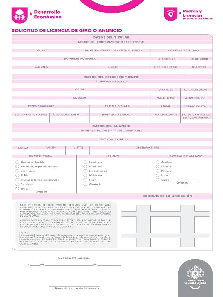 Solicitud de Licencia de Giro o Anuncio | PDF