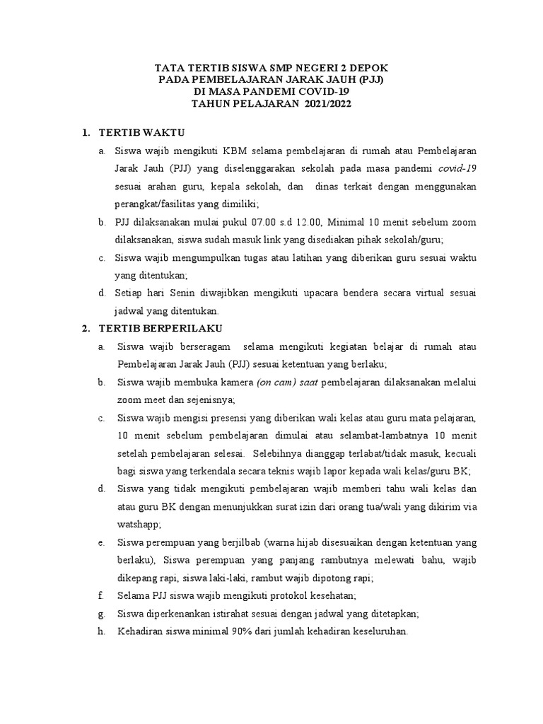 Tata Tertib PJJ Siswa SMP Negeri 2 Depok | PDF