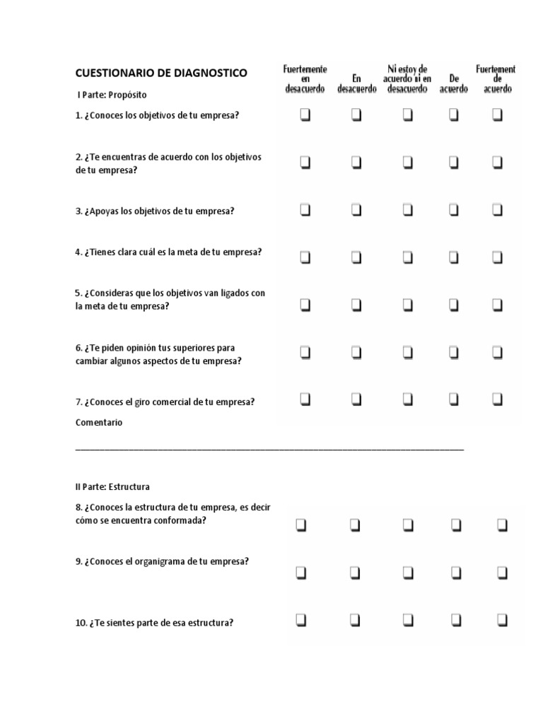 Cuestionario de Diagnostico | PDF | Business | Planificación