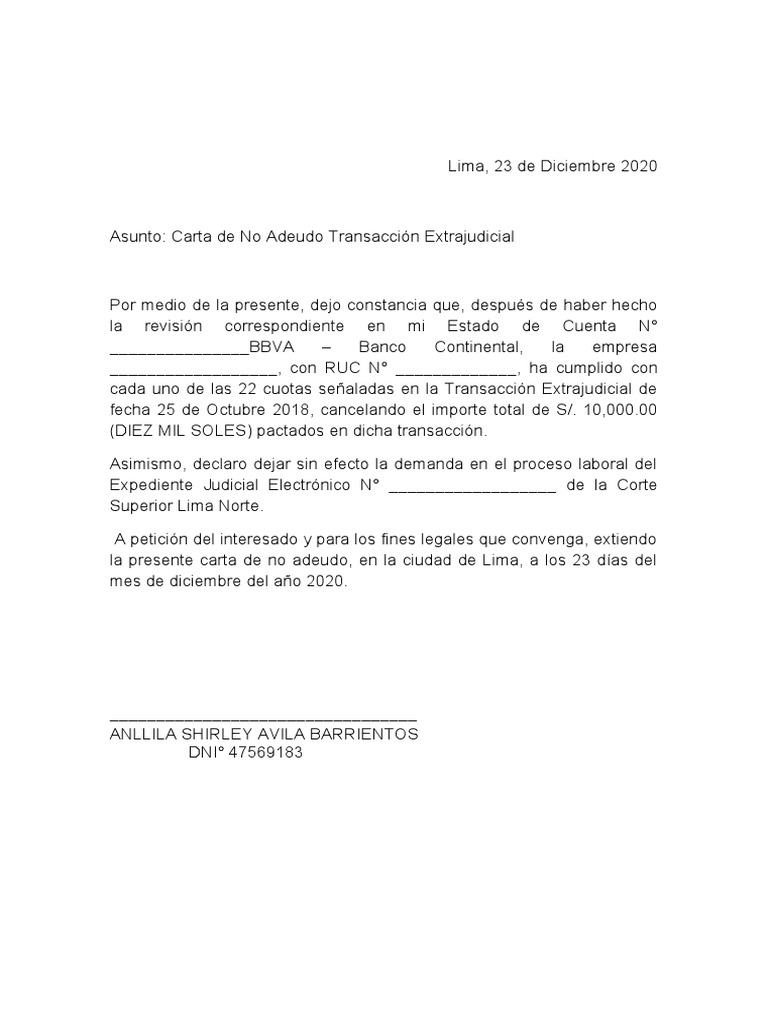 Carta de No Adeudo | PDF