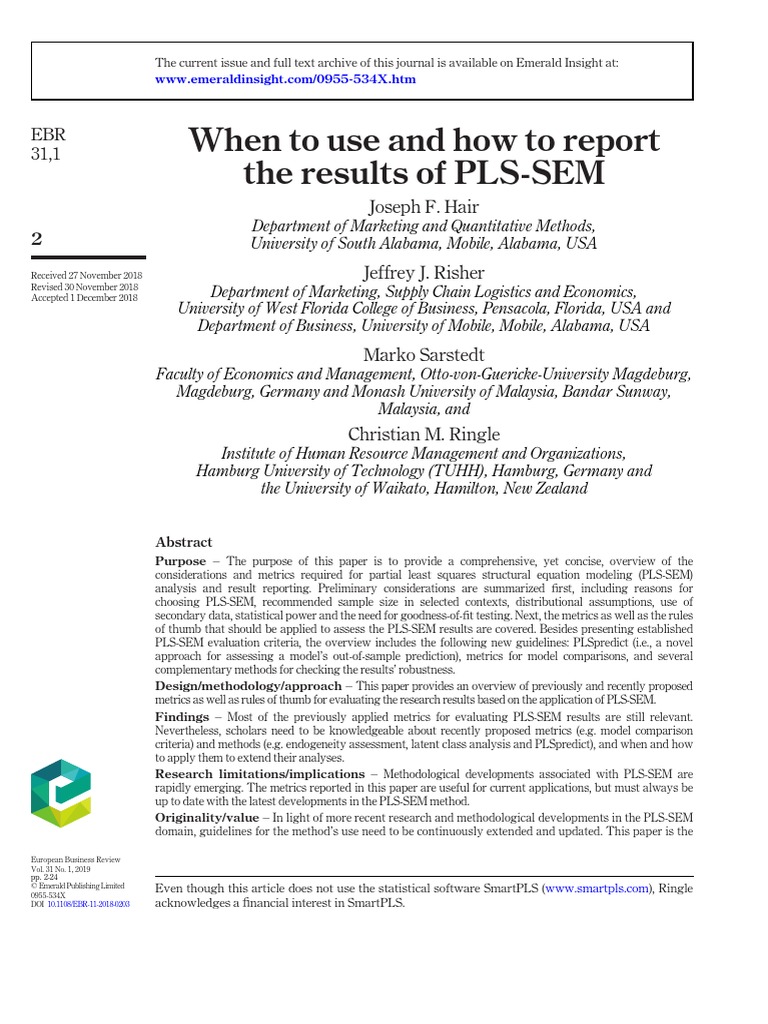 Hair Et Al. - 2019 - When To Use and How To Report The Results of PLS-S ...