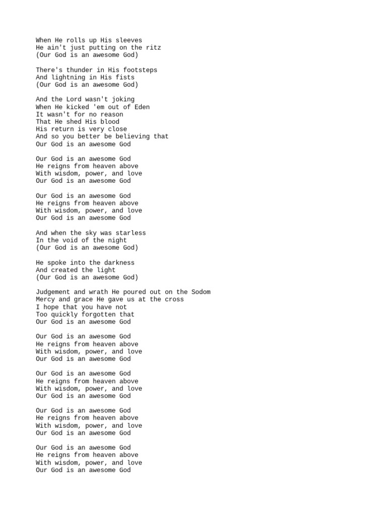 Our God is an Awesome God Lyrics | PDF