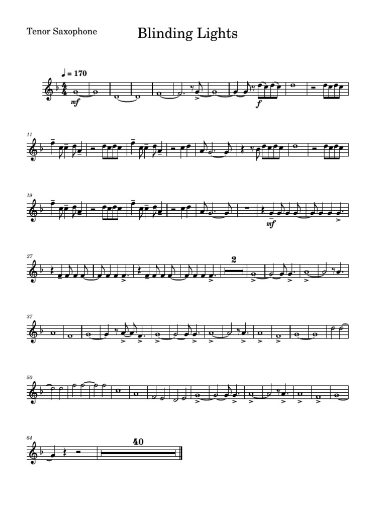 Blinding Lights Tenor Saxophone Pdf