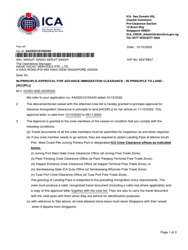 In-Principle Approval for Advance Immigration Clearance and Conditions ...