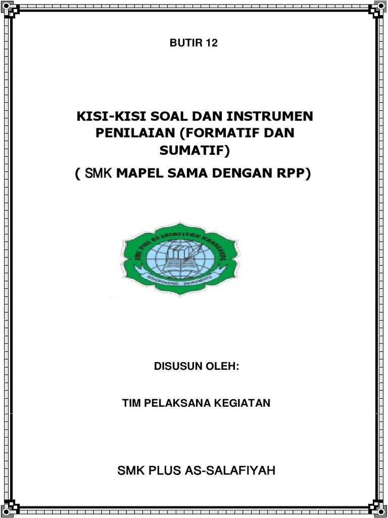 Kisi-Kisi Soal Dan Instrumen Penilaian (Formatif Dan Sumatif) (SMK Mapel Sama Dengan RPP) | PDF