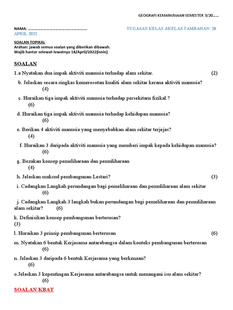 Geografi Topikal Semester 3 2022 | PDF