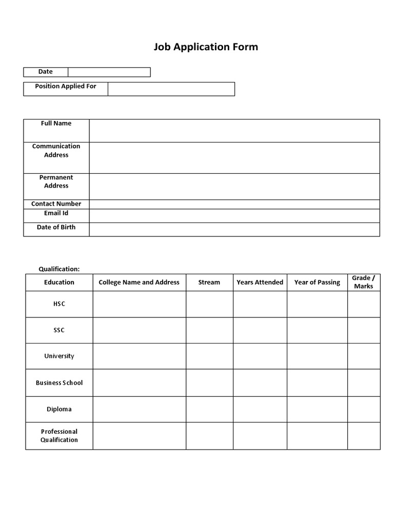 Job Application Form | PDF