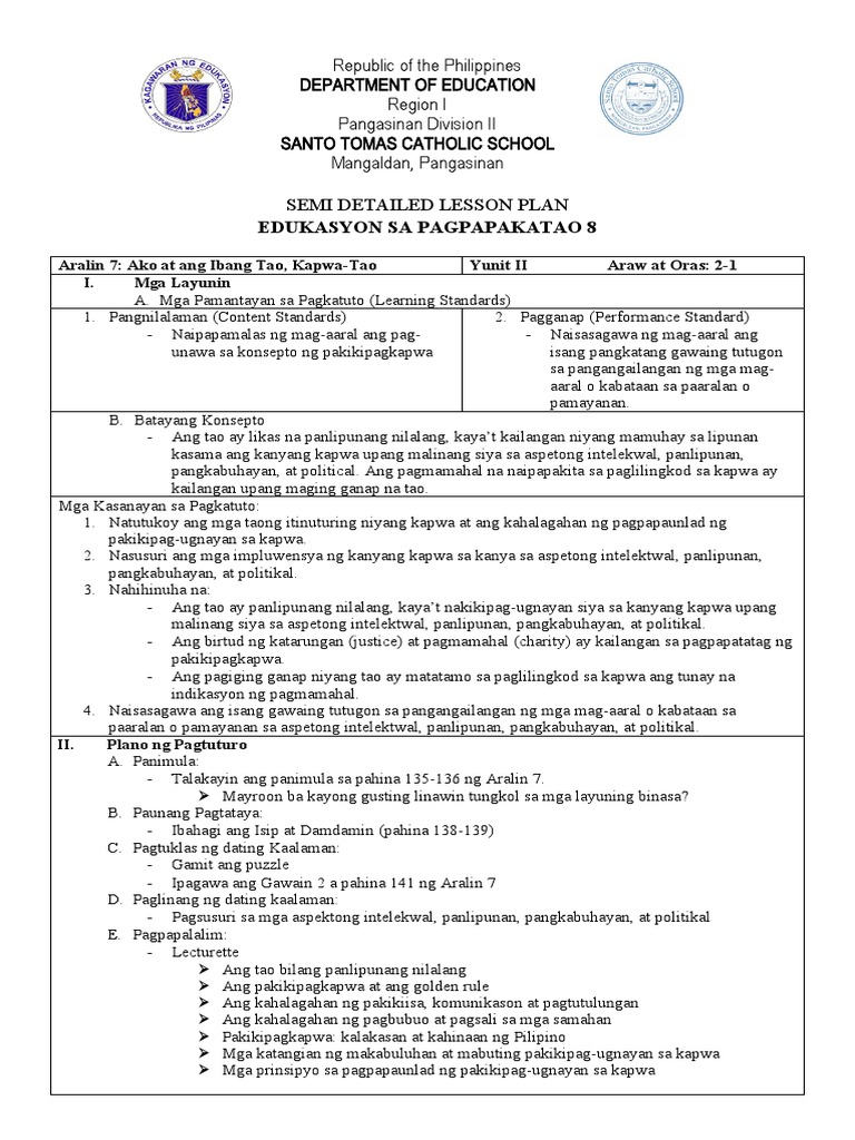 Lesson Plan - Esp8 (2ND Quarter) | PDF
