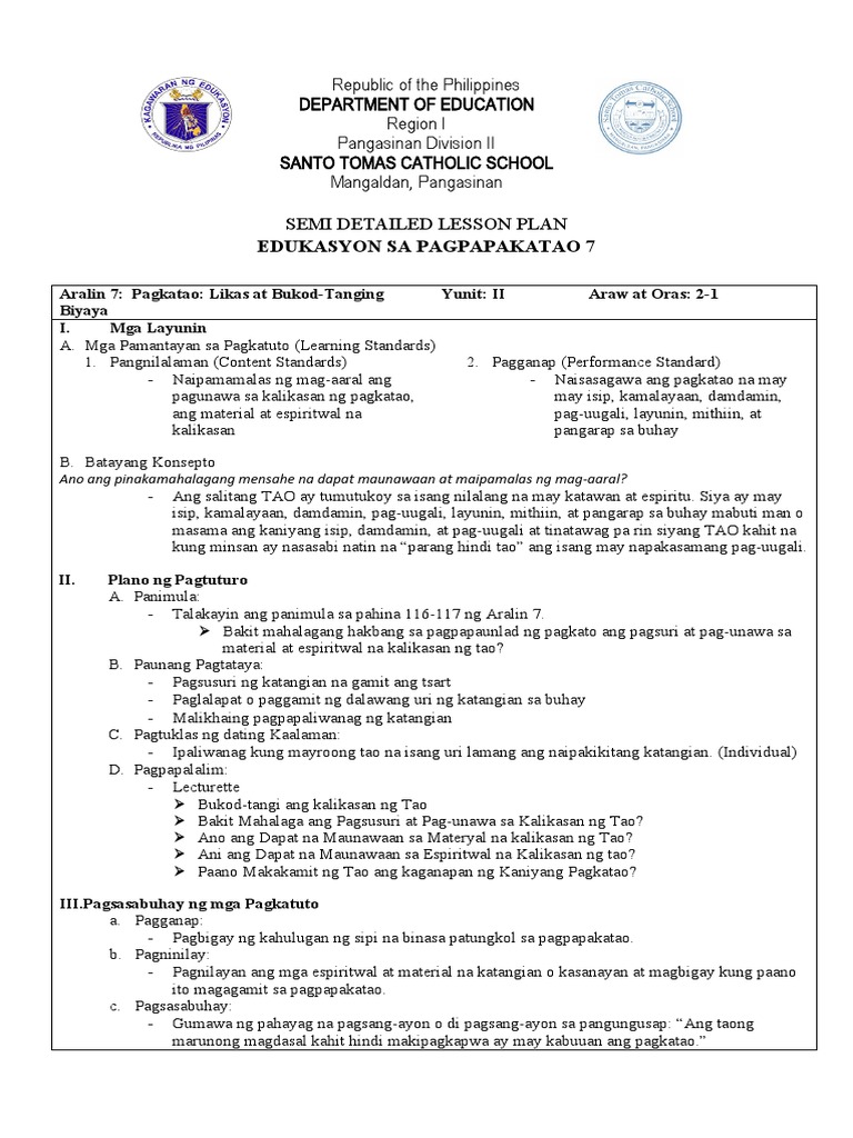 Lesson Plan - Esp 7 (2ND Quarter) | PDF