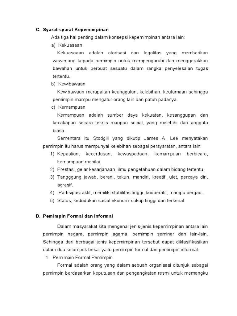 Syarat dan Jenis Kepemimpinan | PDF