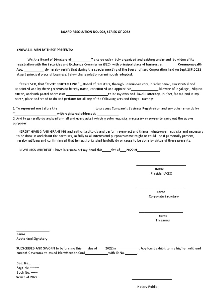 BOARD RESOLUTION - Sample | PDF | Governance | Government