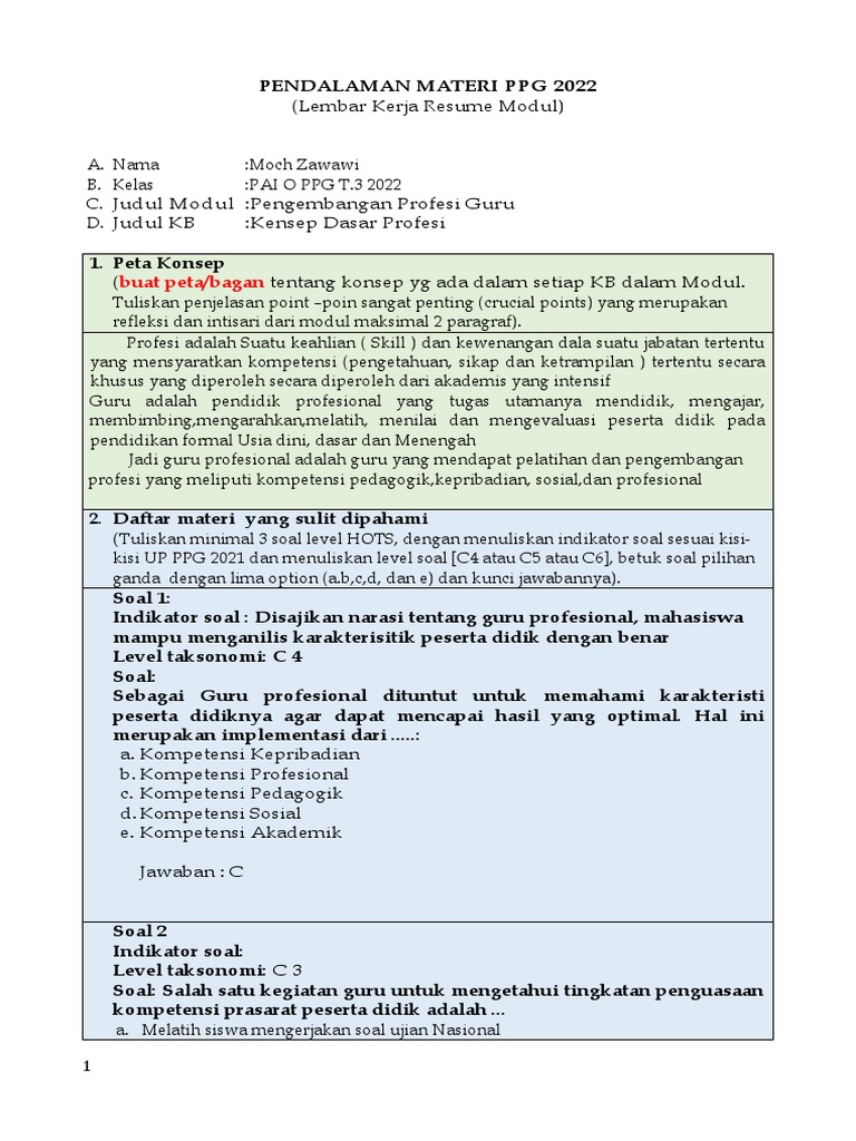 LK Resume Pendalaman Materi Pengembangan Profesi Guru (KB 1) | PDF