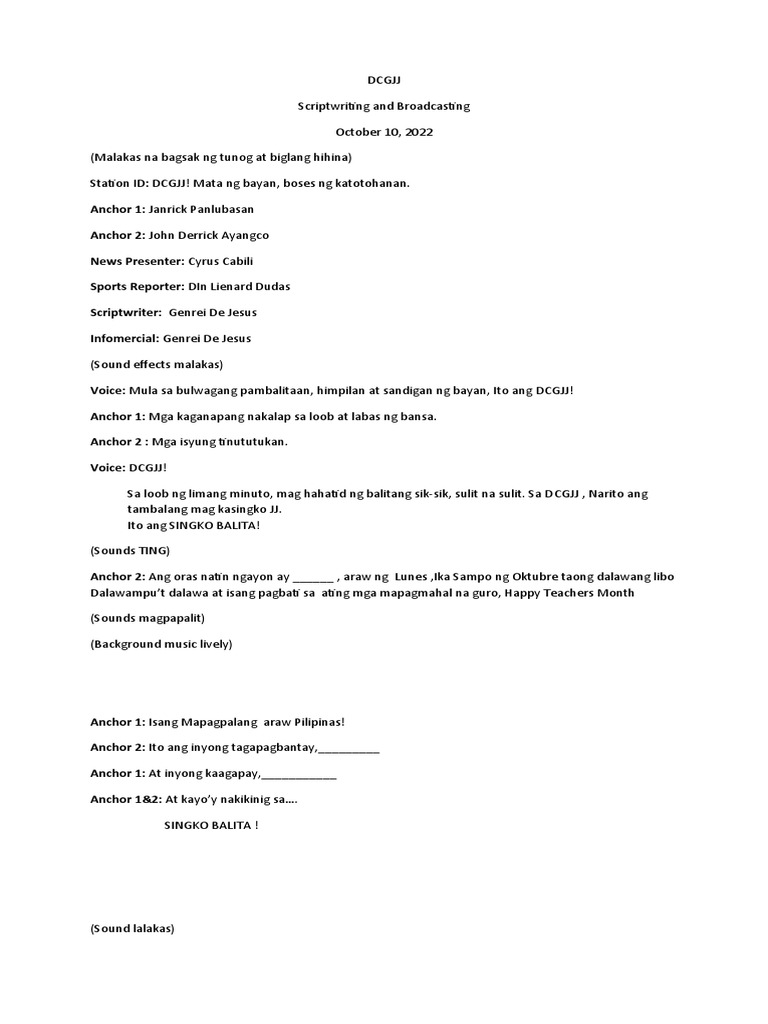 Filipino Radio Broadcasting Script | PDF