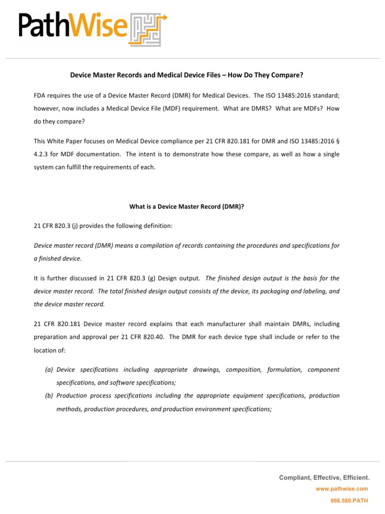 White Paper Device Master Records and Medical Device Files How Do They ...