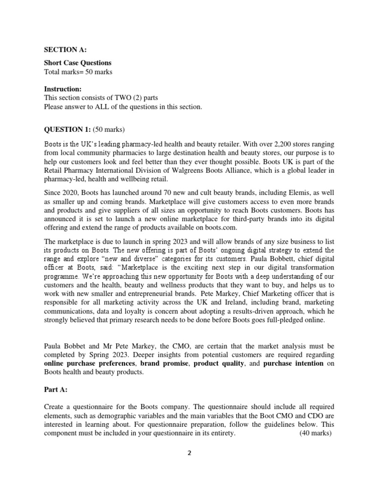 A Questionnaire for Boots: Assessing Customer Preferences for an Online ...