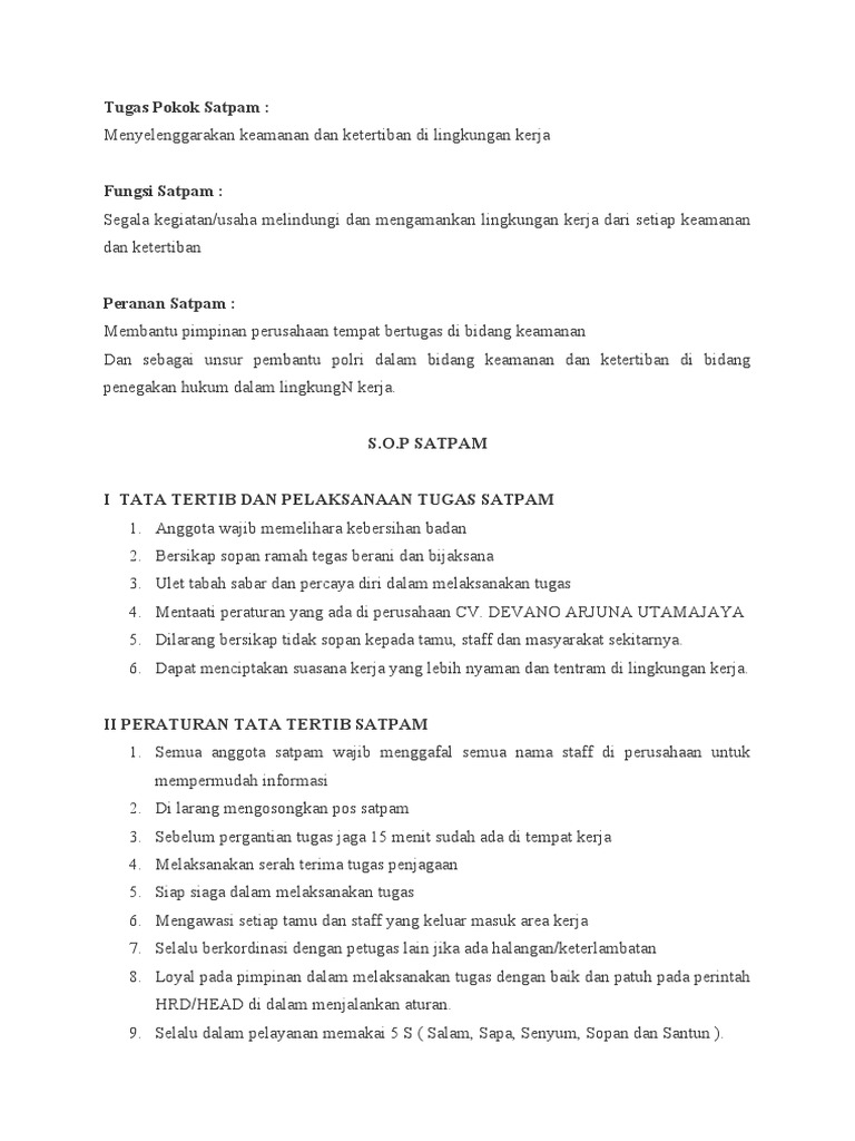 Tugas Pokok Satpam & SOP | PDF