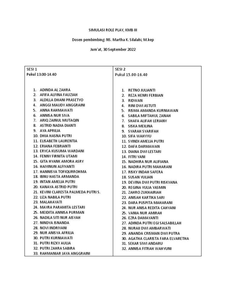 Jadwal Simulasi KMB 3 Roleplay | PDF