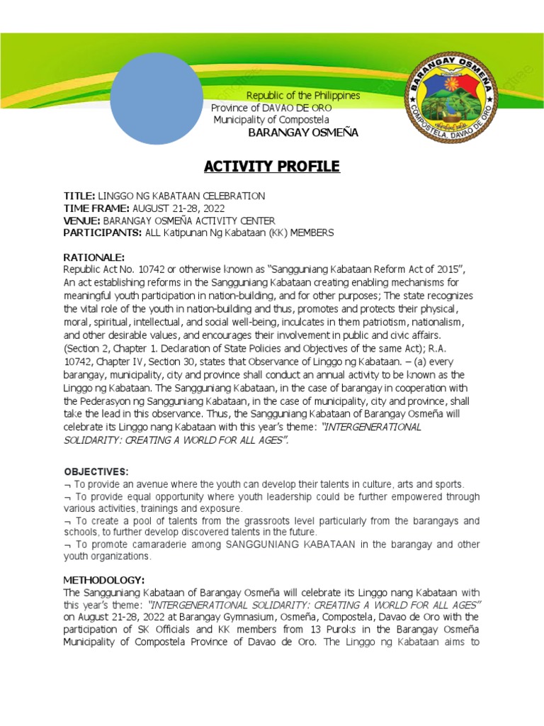 Linggo Ng Kabataan Activity Design Pdf