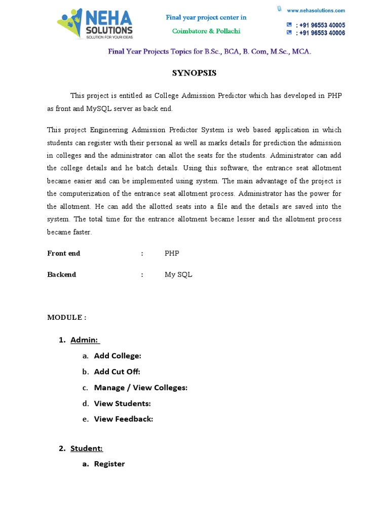 College Admission Predictor IN PHP NEHA SOLUTIONS 9655340006/9655340005 ... College Admission Predictor IN PHP NEHA SOLUTIONS 9655340006/9655340005 ...