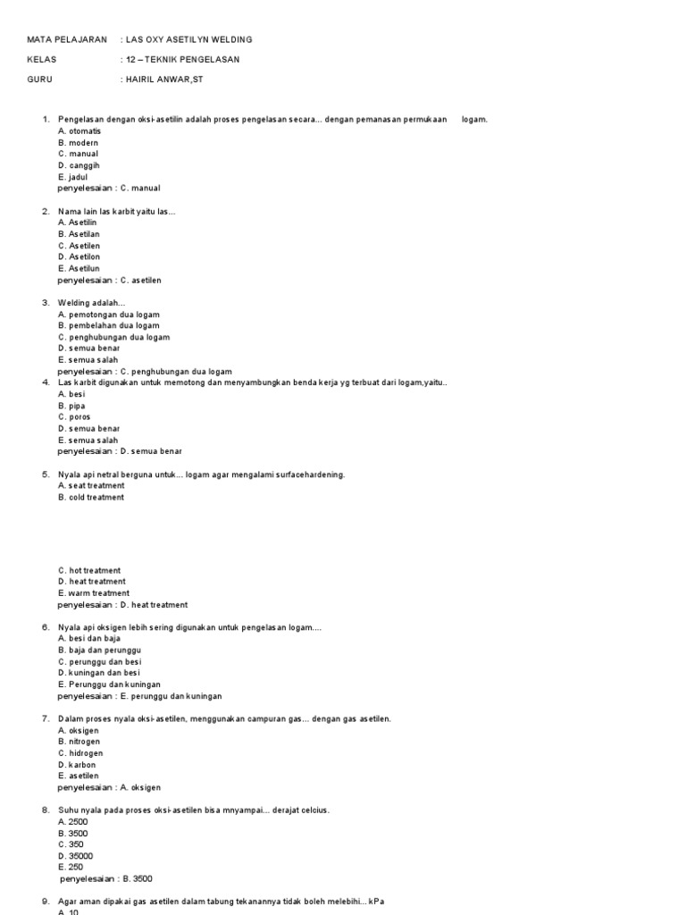 Kunci Jawaban Soal Mid 12-Las Oaw | PDF