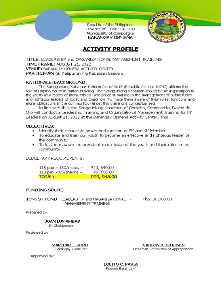 Activity Design For Leadership Training For KK Member | PDF