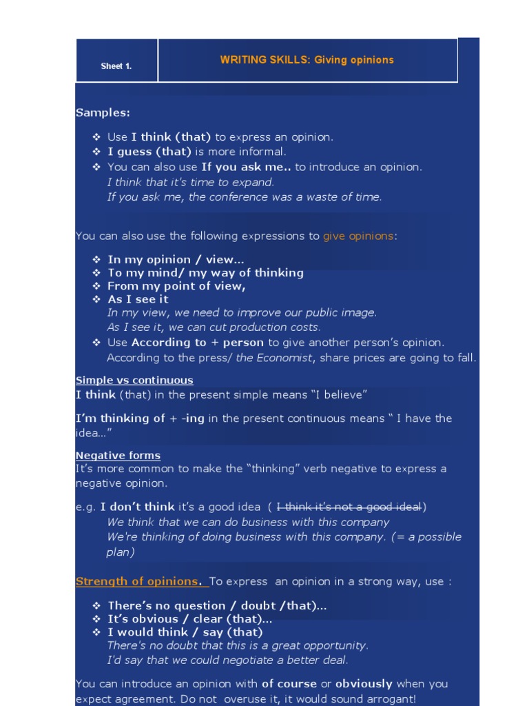 Expressing Opinions Oral Skills | PDF | Psychological Concepts