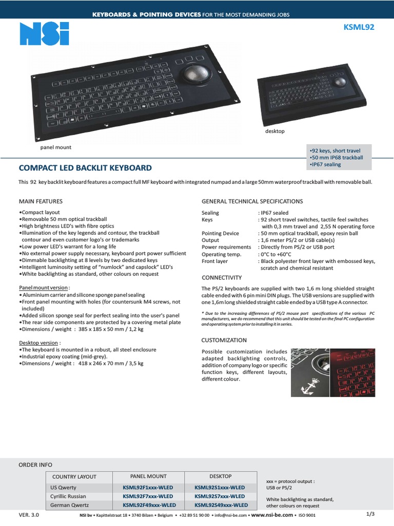 ksml92 Backlit Compact Led Backlit Keyboard | PDF | Computer Keyboard | Usb