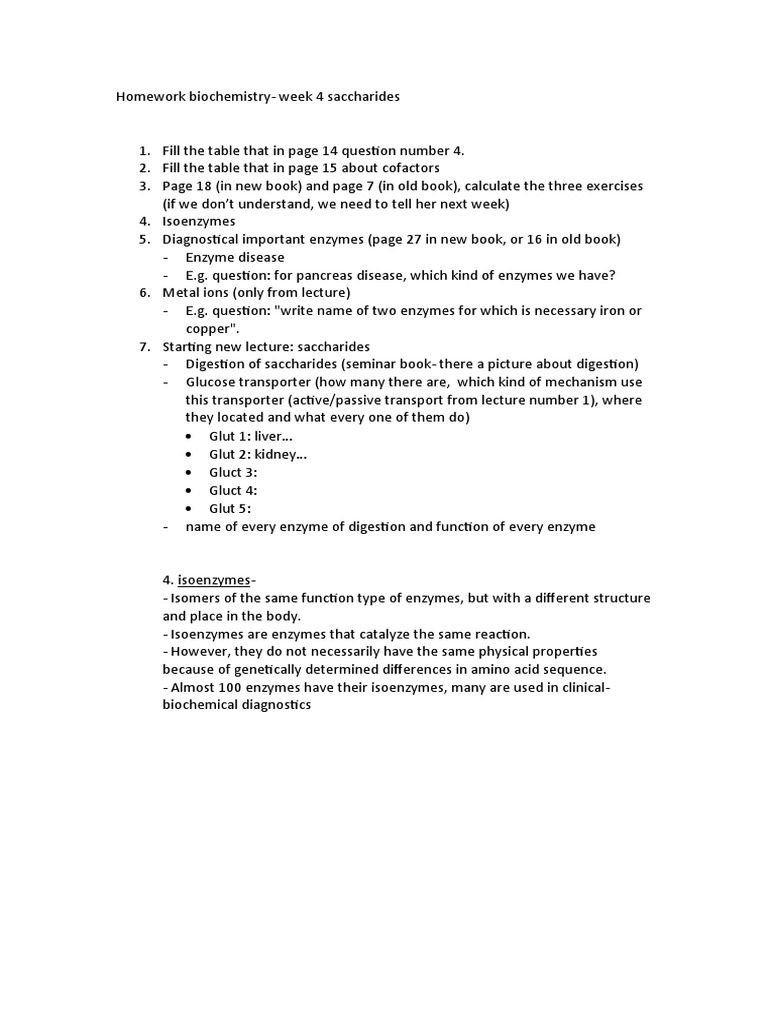 Homework Biochemistry - Week 4 | PDF | Enzyme | Iron