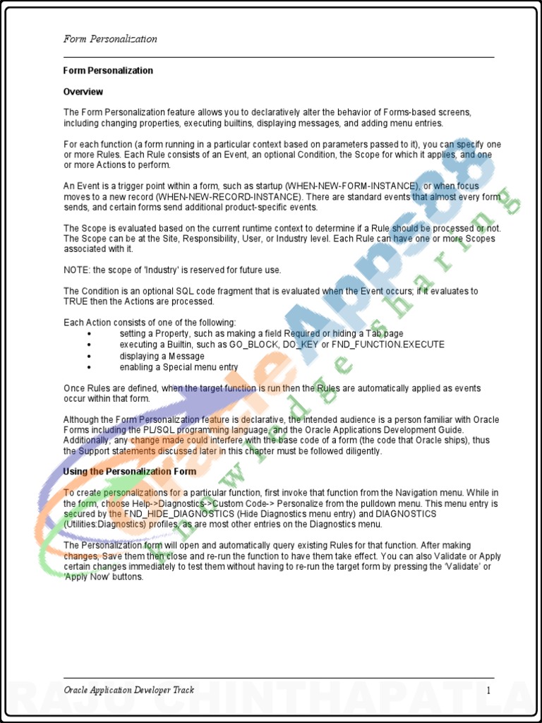 OracleApps88 - Form Personalization | PDF | Parameter (Computer Programming) | Subroutine