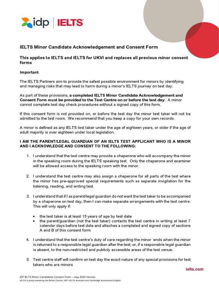 IELTS Minor Consent Form Instructions | PDF