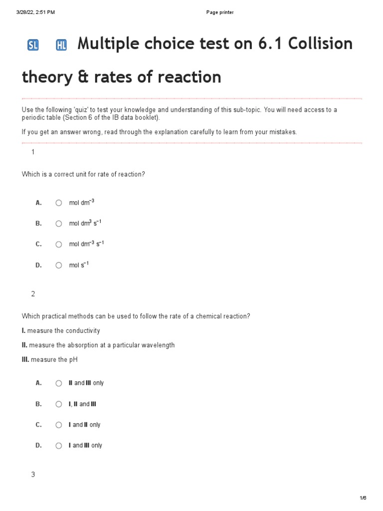 6.1 Collision Theory Rates of Reaction | PDF | Reaction Rate | Catalysis