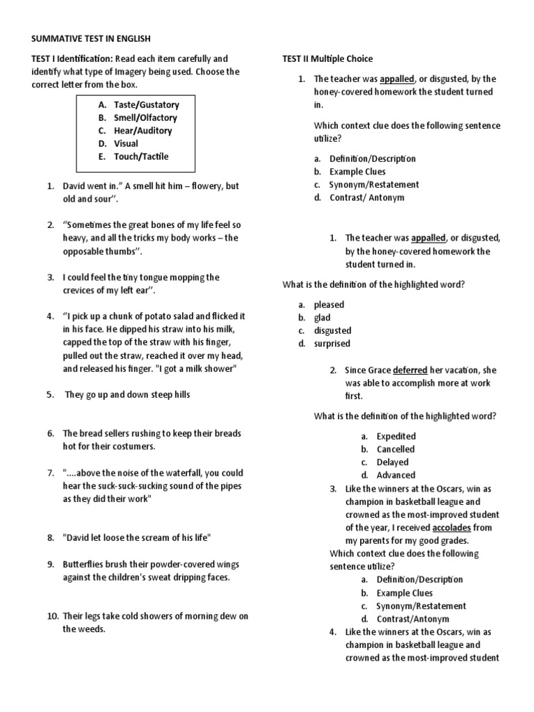 Summative Test in English 8 | PDF