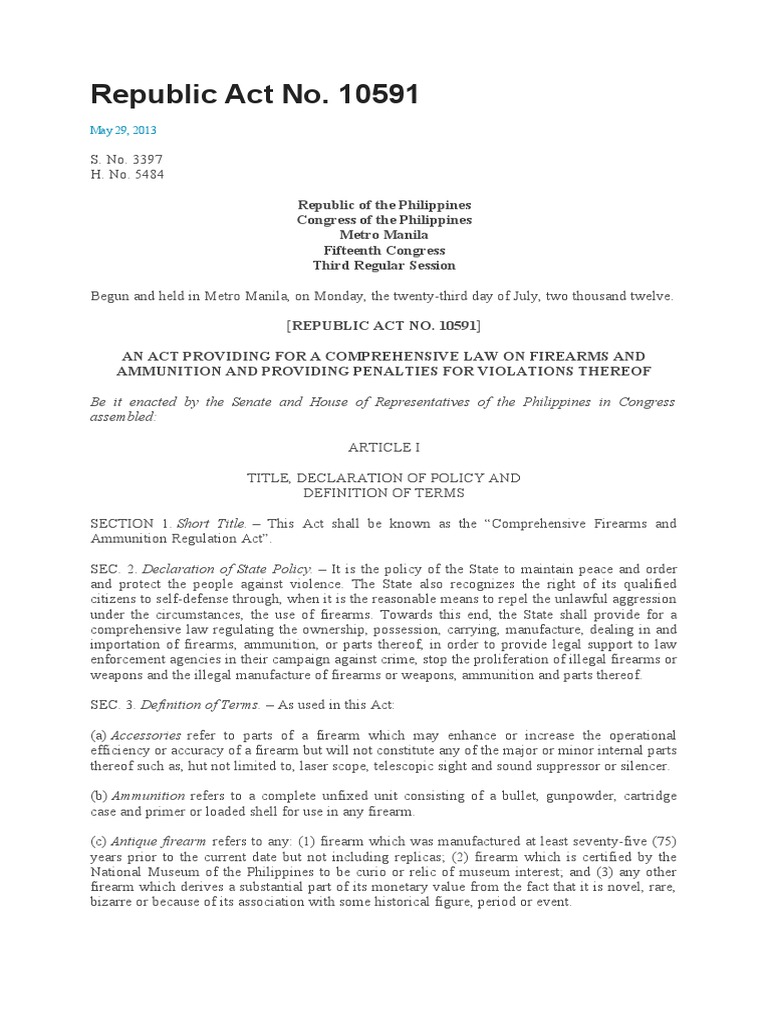 Republic Act No 10591 | PDF | Semi Automatic Firearm | Firearms