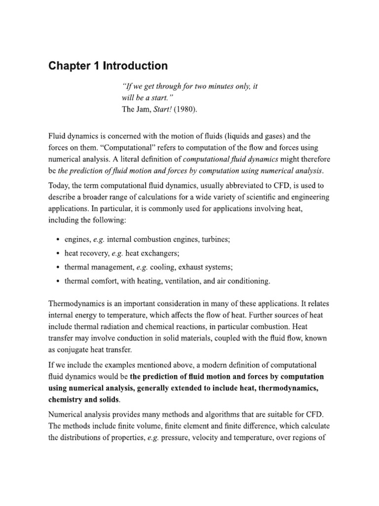 Notes On Cfd General Principles Chapter 1 Introduction Pdf