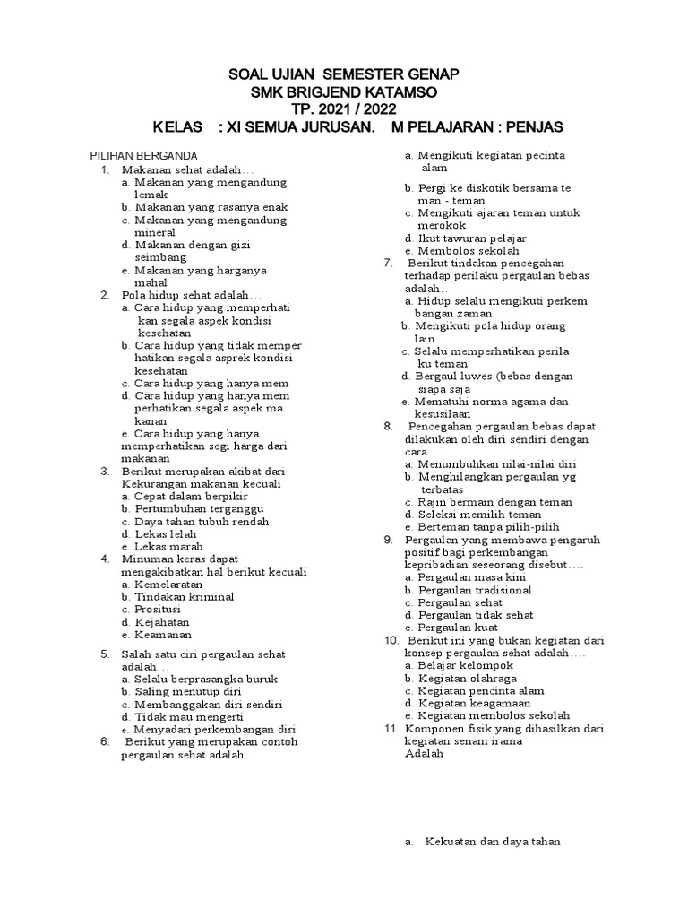 Soal Pjok KLS Xi Semester Genap 2022 | PDF