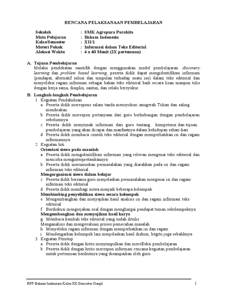RPP Bahasa Indonesia Kelas XII Ganjil | PDF | Seni | Komputer