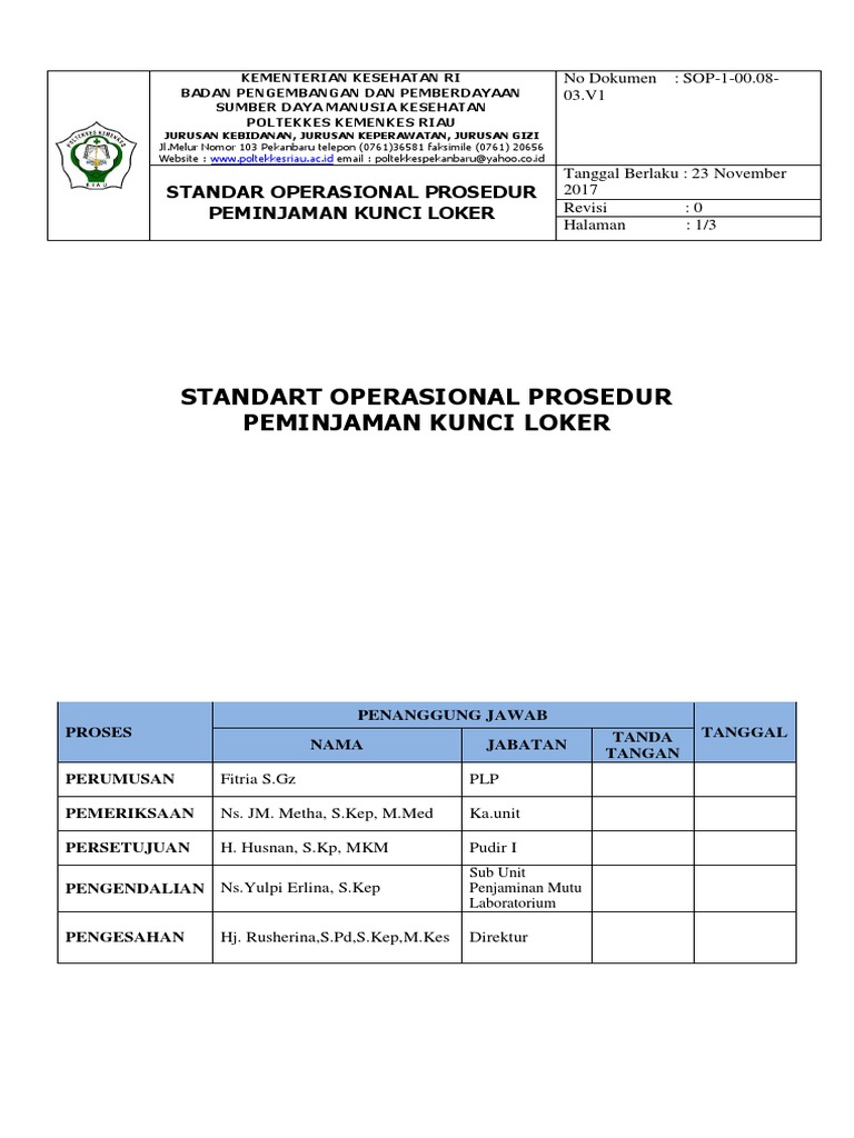 SOP Peminjaman Kunci Loker | PDF
