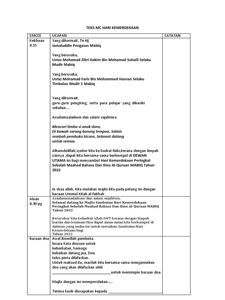 Teks MC Hari Merdeka | PDF