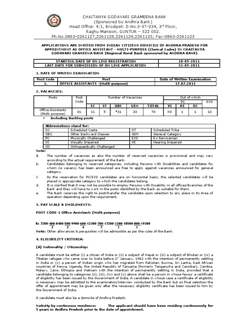 Cggb-Notification For Appointment Office Assistants | PDF | Visual ...