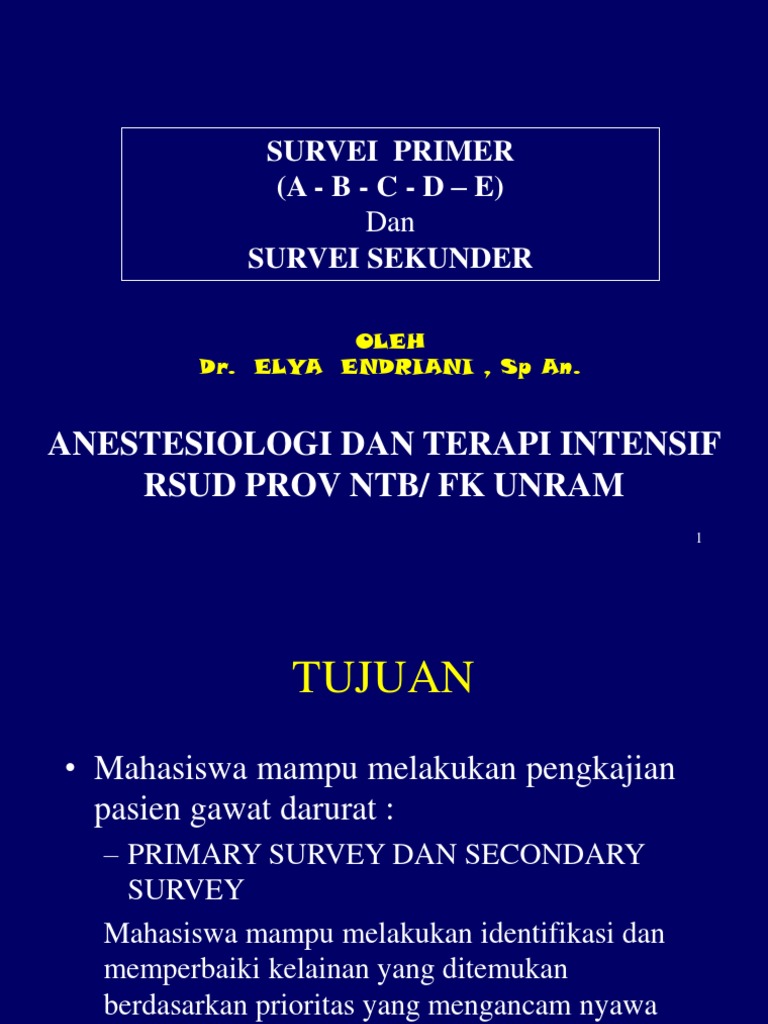 1 2 Primary And Secondary Survey In Emergency Dr Elya Sp An Pdf