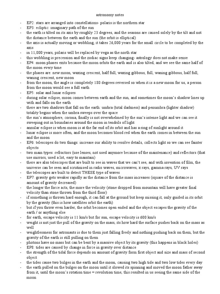 Astronomy Notes | PDF | Moon | Sun